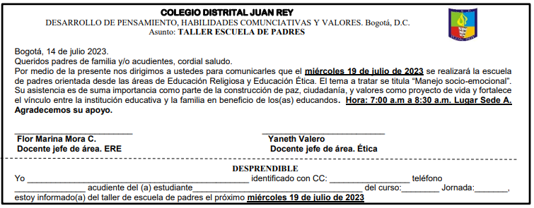 CIRCULAR TALLER ESCUELA DE PADRES | Portal Red Académica
